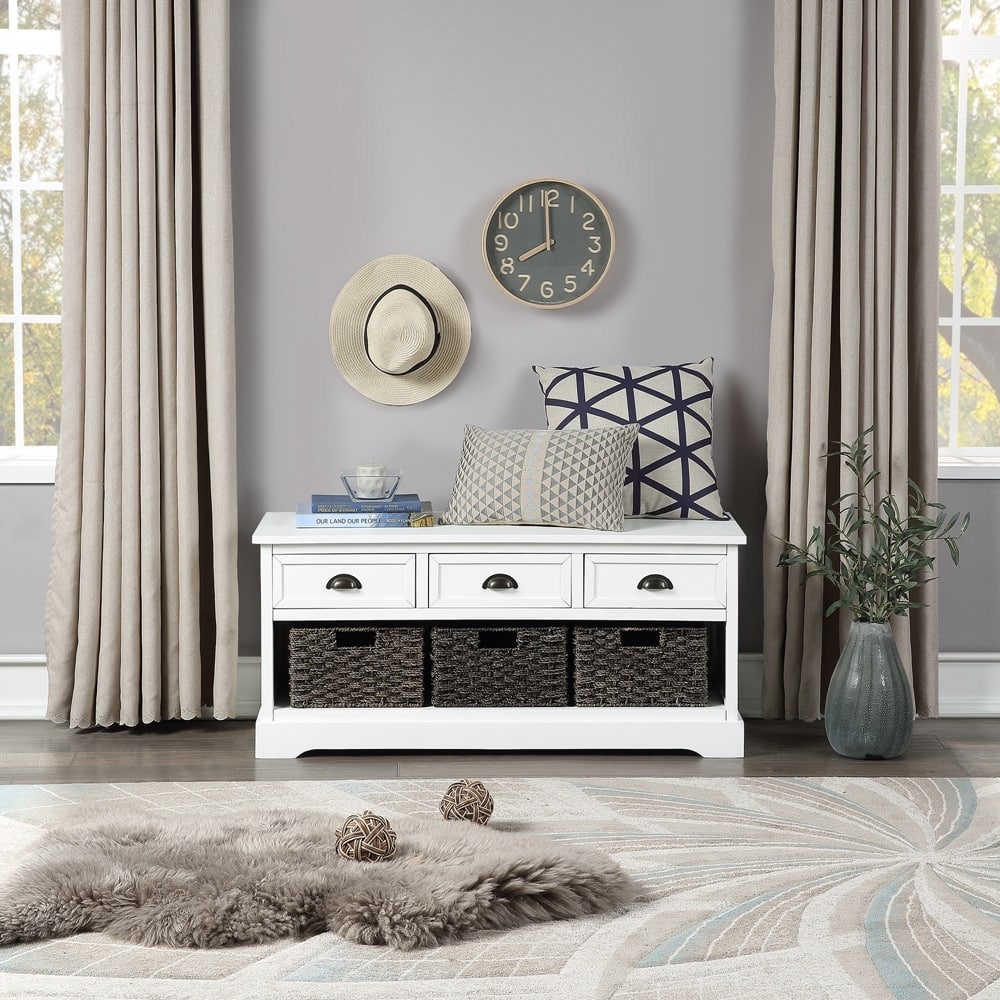 Homes Collection Wood Storage Bench - Overstock - 35228946