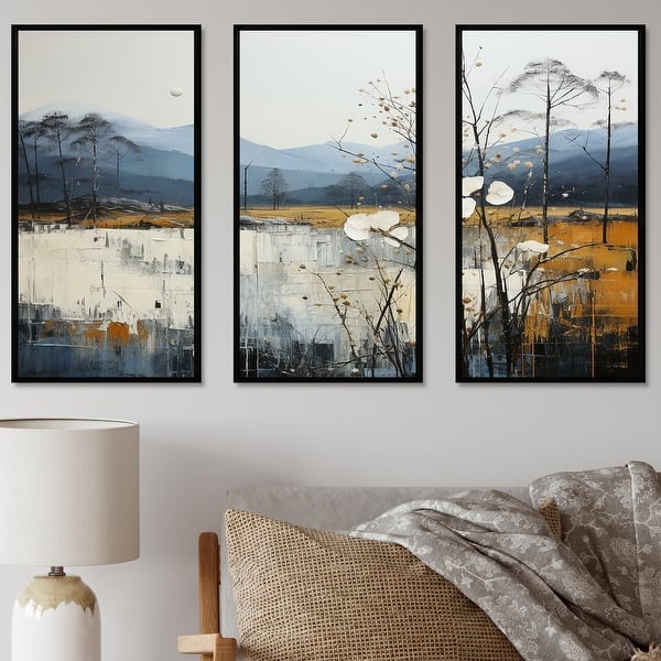 Designart "Minimalism Beige And Blue Countryside IV" Countryside Framed ...