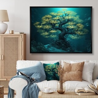 Designart "Glowing Bonsai Tree I" Tree Floral Framed Canvas Wall Art ...