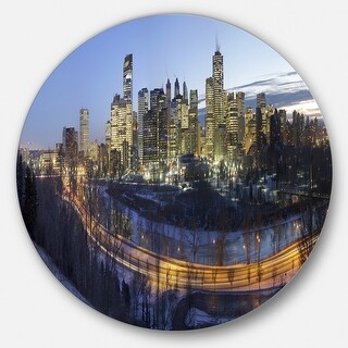 Designart 'Downtown Calgary' Cityscape Photo Round Metal Wall Art - Bed ...