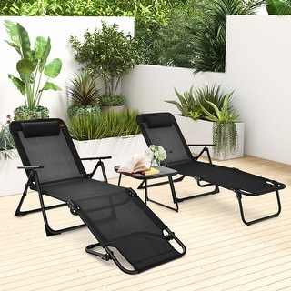 3PCS Folding Outdoor Chaise Lounge Set Recliner Chairs & Table Set ...