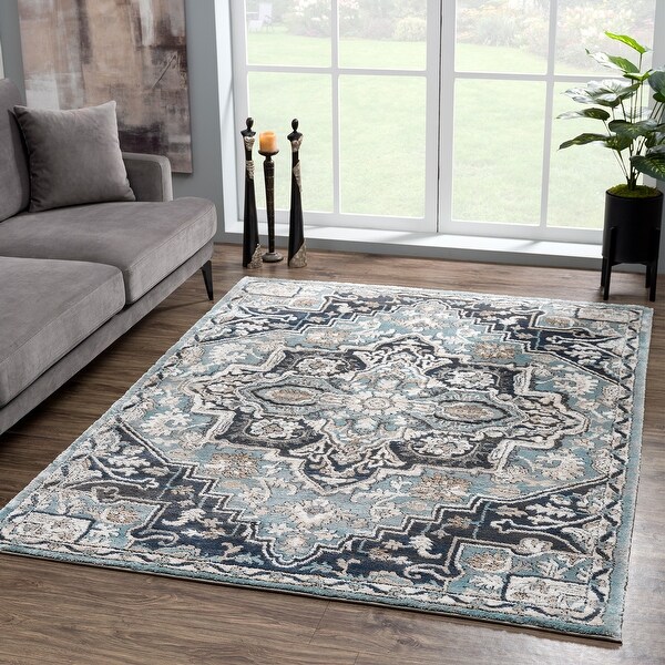 Ridley Abstract Gray/ Blue Area Rug - Bed Bath & Beyond - 33931553
