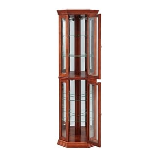 Walnut Corner Display Cabinet with Mirrored Back and Lights for Stylish ...