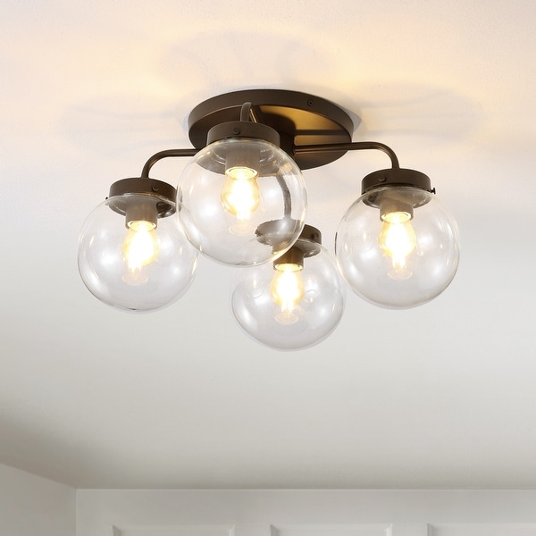 5-Light Mid-Century Modern Glam Cage Drum Crystal Semi-Flush Mount ...