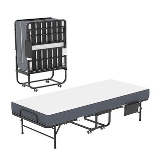 75 Inch Folding Bed with 5" Memory Foam Mattress, Rollaway Guest Bed ...