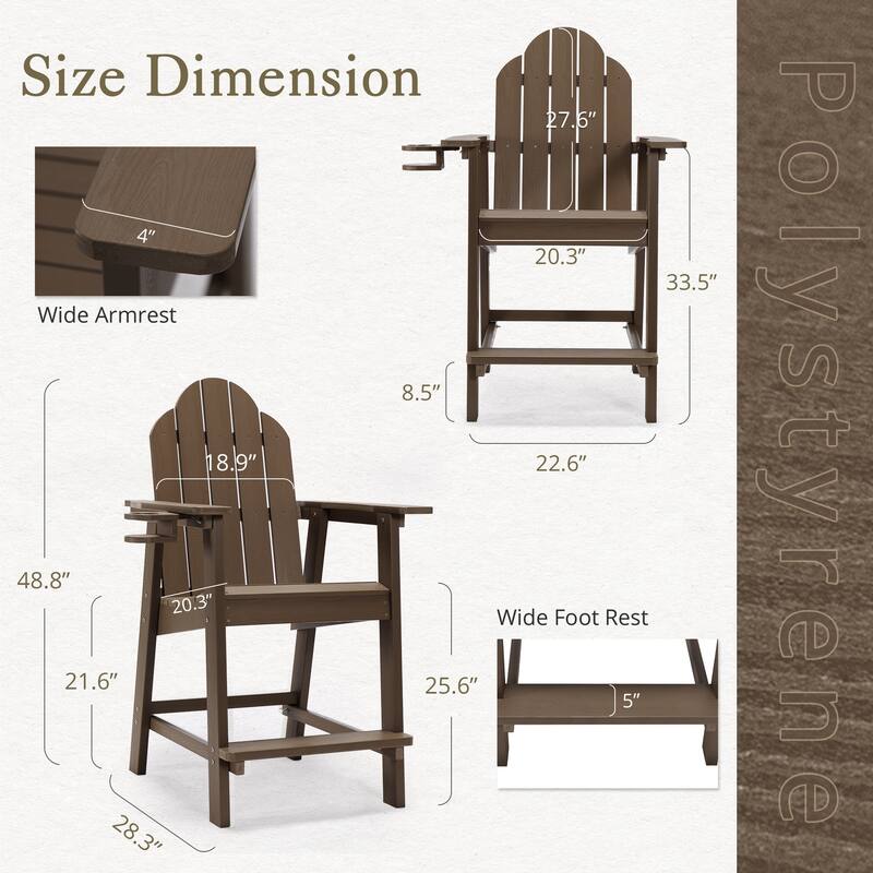 Lue Bona Outdoor Adirondack Chairs With Cup Holder Bar Height