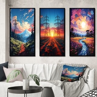 Designart "Power Lines Power Harmony I" Cityscapes Framed Wall Art Set ...