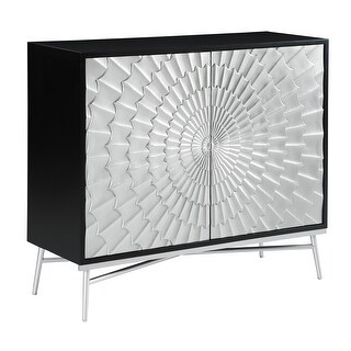 44 Inch 2 Door Accent Cabinet Console, Steel Legs, Silver Medallion ...