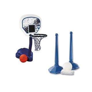 SwimWays Poolside Basketball Hoop with Ball and Volleyball Water Sport ...