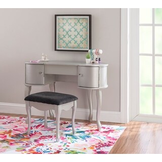 Halley 3-Piece Vanity Set, Includes Vanity, Mirror, and Bench, Silver ...