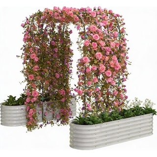 96" Galvanized Raised Garden Bed, with Vertical Arch Trellis - Bed Bath ...