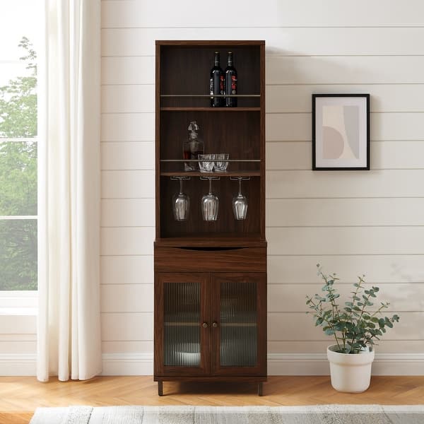 Walker Edison Classic Fluted-Door Bar Cabinet with Stemware Storage ...