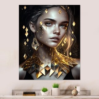Designart "Radiating Golden Woman IV" Modern Woman Metal Wall Art - Bed ...