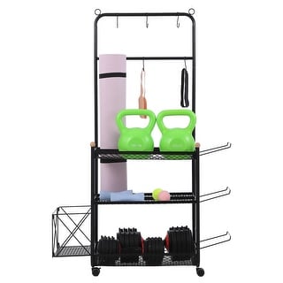 Yoga Mat Storage Racks with Hooks and Wheels, 3 Tier Movable Equipment ...