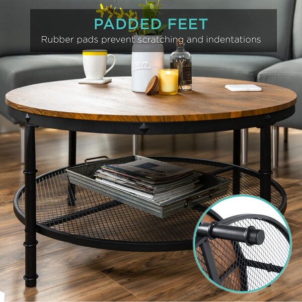 Round industrial coffee table with wheels store