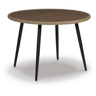 42 Inch Outdoor Round Dining Table with Angled Legs, Resin Wood Brown ...