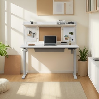 KOWO 55" White Electric Standing Desk w/Drawer & Backboard Height ...