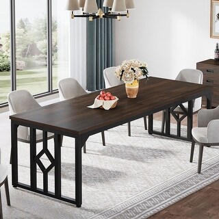 Vintage 78-Inch Long Rectangular Dining Table with Sideboard Cabinet ...