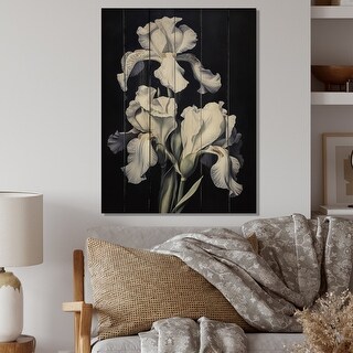 Designart "Grey White Petal Of Iris" Floral Print on Natural Pine Wood ...