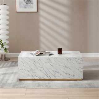 Low Gloss Rectangular Coffee Table with Marble and MDF - Bed Bath ...