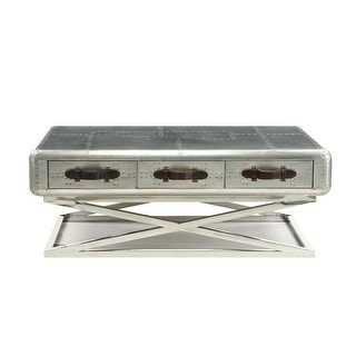 3 Drawers Coffee Table with Metal Base in Aluminum - Bed Bath & Beyond ...