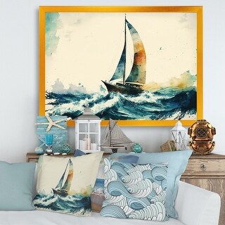 Designart "Watercolor Sailboat Cruising The Waves V" Coastal Boat ...