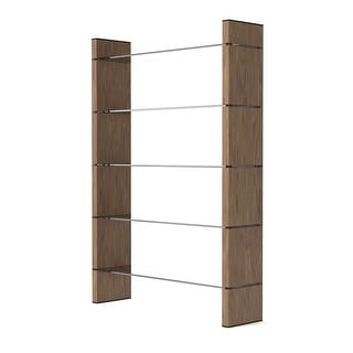 Cid 80 Inch Modern Bookcase, 5 Glass Shelves, Wood Side Panels, Walnut ...
