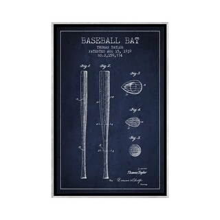 iCanvas "Baseball Bat Navy Blue Patent Blueprint" by Aged Pixel Framed ...