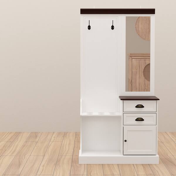 Entryway Storage Unit w/Bench and Reflective Glass Hall Tree Clsoet ...