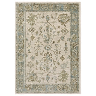 Meadow Traditional Oriental Beige/ Teal Area Rug - Bed Bath & Beyond ...