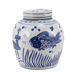 Blue And White Ming Jar FIsh Motif - Bed Bath & Beyond - 31522295