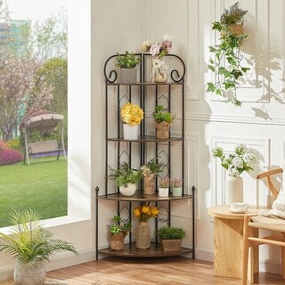 4-Tiers Corner Shelf, Industrial Triangle Storage Rack Plant Stand ...
