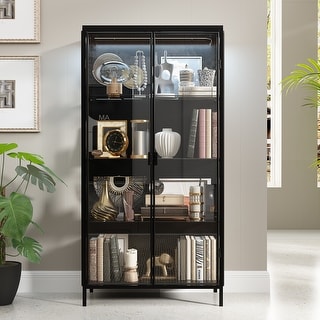 Multi-Tier Display Shelf with Glass Doors and Optional LED Lighting ...