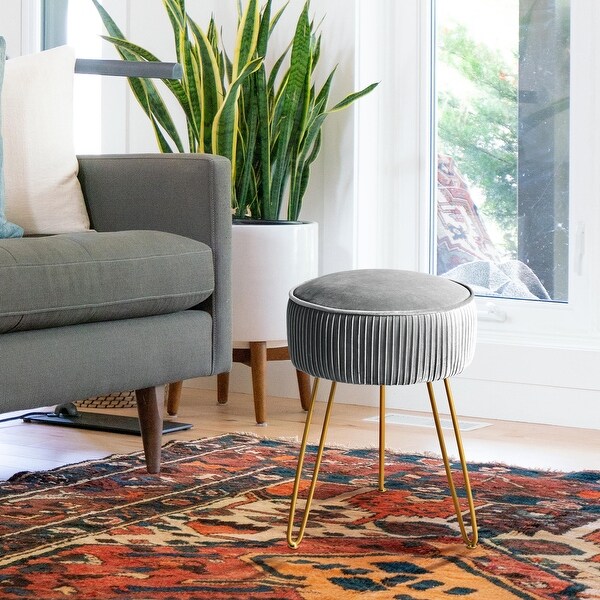 Mid Century Modern Velvet Round Footstool Ottoman with Gold Legs Bed Bath Beyond 35257132
