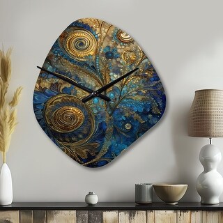 Blue And Gold Melodies Of Boho II - Boho Feather Large Wall Clocks ...