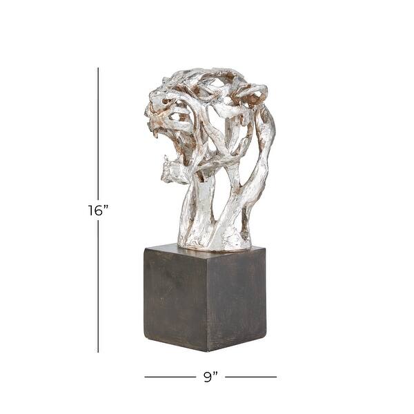 Silver Polystone Eclectic Sculpture Leopard 16 x 9 x 7 - 9 x 7 x 16 ...