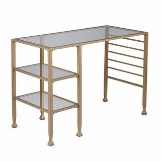 Clear Glass Gold Metal Writing Desk with Shelves and Storage Rails 43 ...