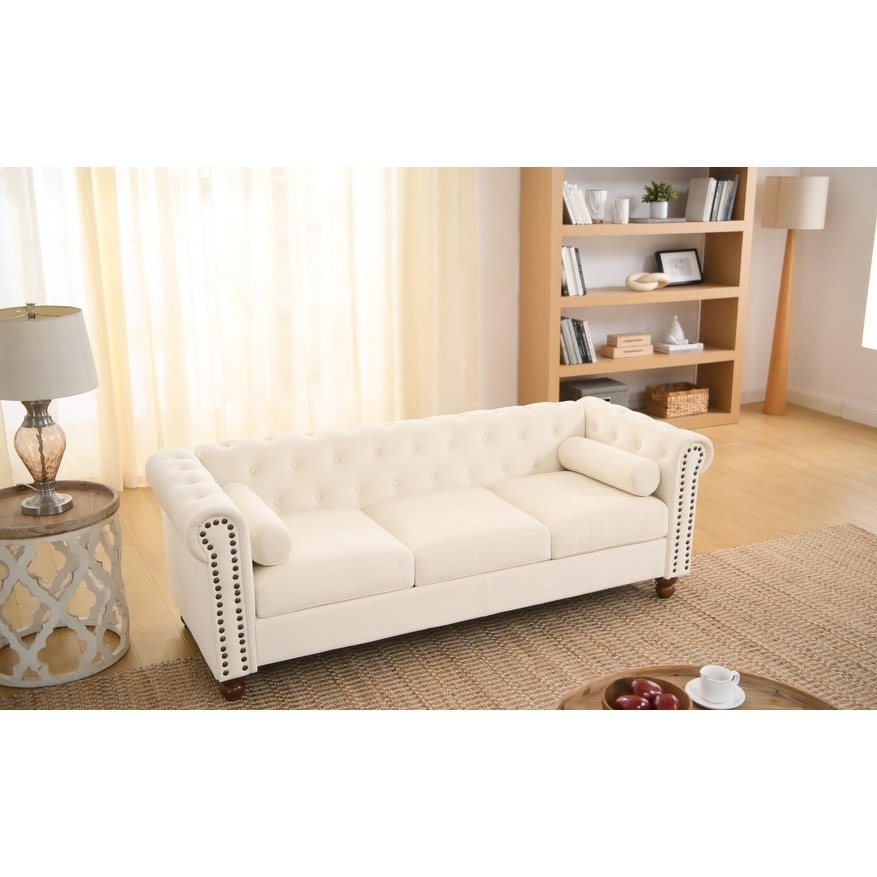 Classic Traditional Living Room Upholstered Sofa with Velvet Fabric ...