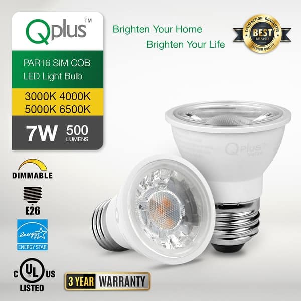 QPLUS PAR16 LED Bulb, 50W Equivalent, 500 Lumens, Dimmable, Enclosed ...