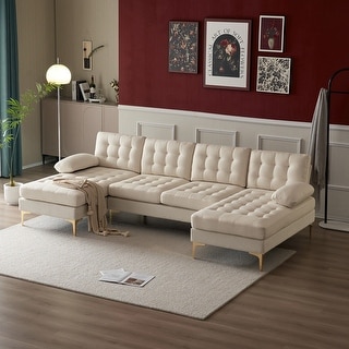 U-shaped Soft-Covered Armrest Backrest Seat Sectional Sofa Beige - Bed ...
