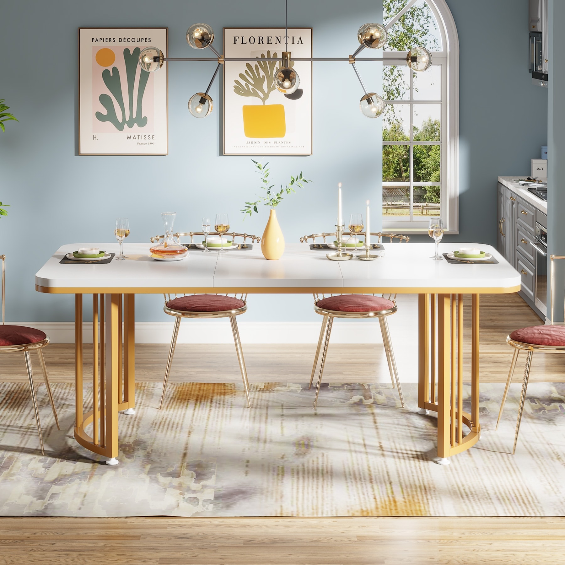 63-in Large Dining Table for 4-6 People, Modern Rectangle Kitchen Table ...