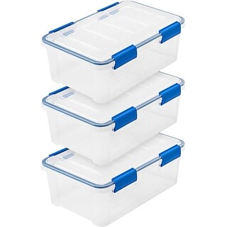 16 Qt Storage Box with Gasket Seal Lid, 3 Pack - BPA-Free, Clear/Blue ...