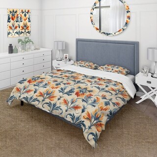 Designart "Orange And Blue Ikat Facade Splendor" Blue Ikat Bedding Set ...