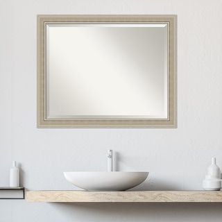 Mezzo Silver Beveled Wood Framed Bathroom Vanity Wall Mirror - Mezzo ...