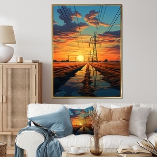 Designart "Yellow Power Lines Electric Horizons" Power Lines Framed ...