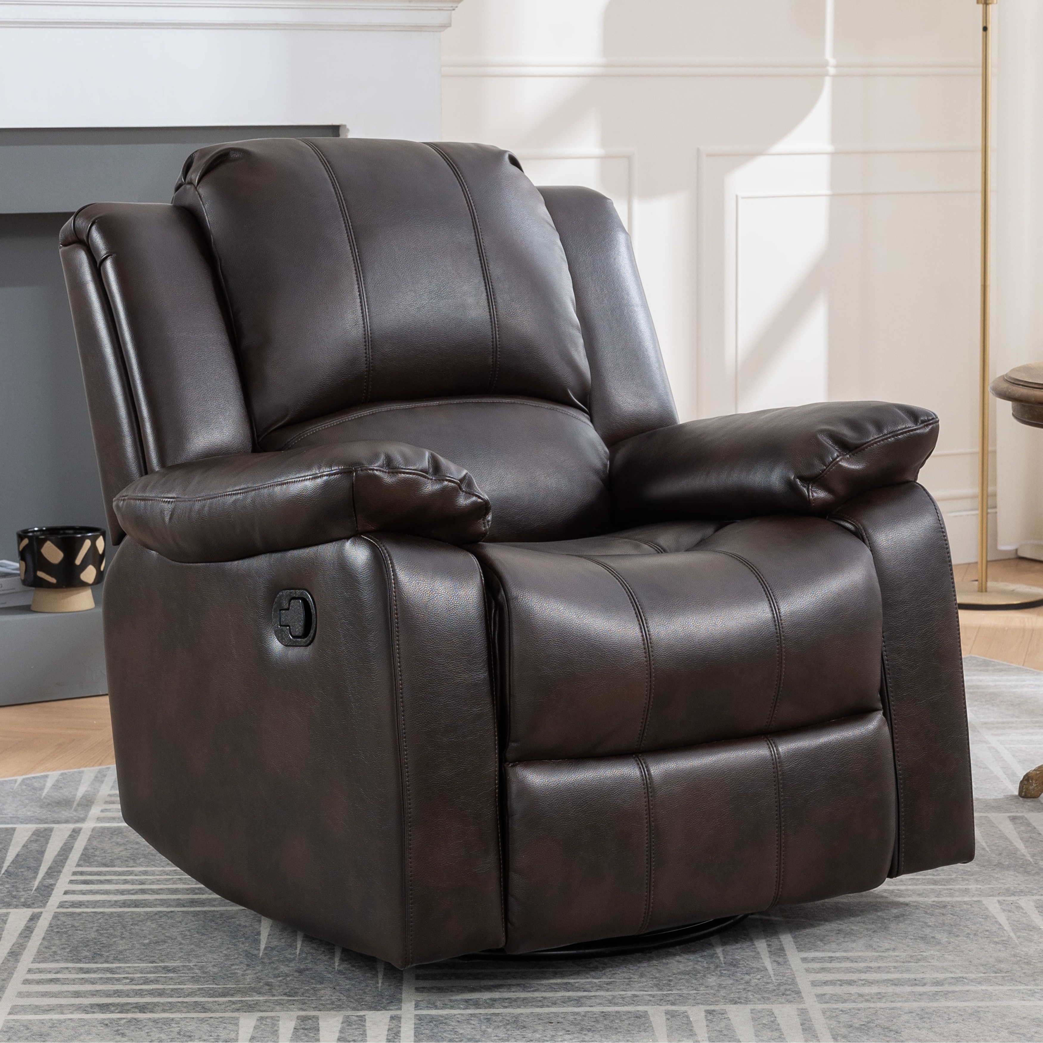 Brown Faux Leather Manual Recliner Chair with Overstuffed Headrest Extendable Footrest Bed Bath Beyond 40611347