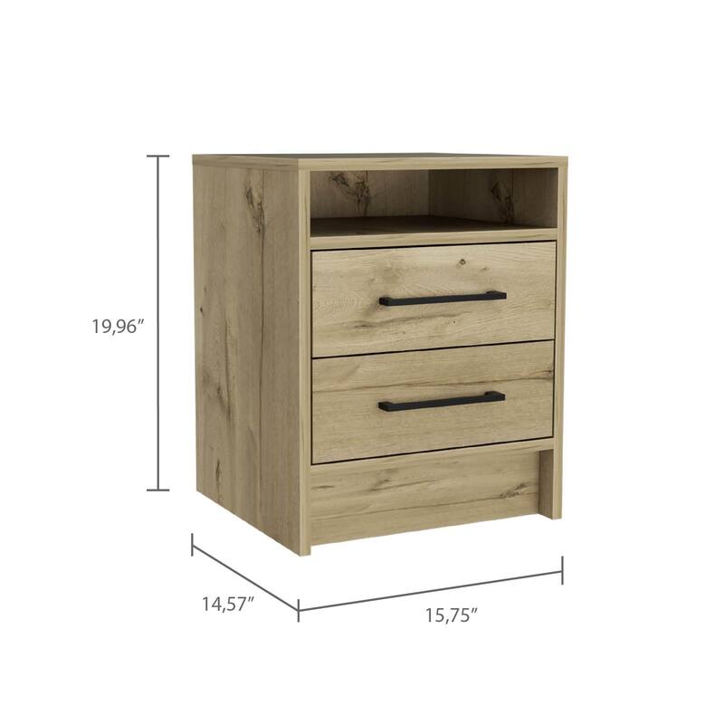 Modern Rustic Nightstand with 2 Drawers and 1 Shelf - Overstock - 37417481