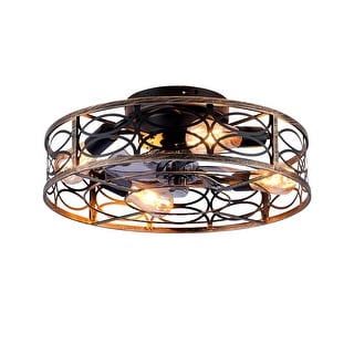 20"Low Profile Caged Ceiling Fans with Lights and Remote,Flush Mount ...