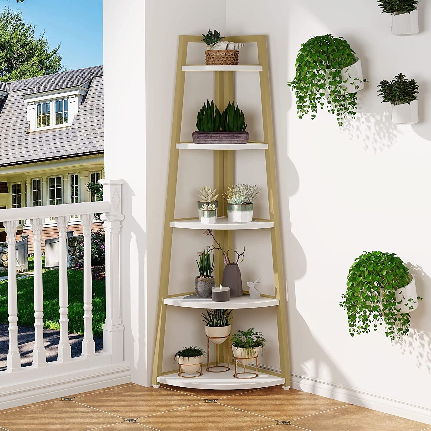 5 Tier Corner Ladder Shelf Display Bookcase Storage Shelves for Living Room On Sale Bed Bath Beyond 34646988