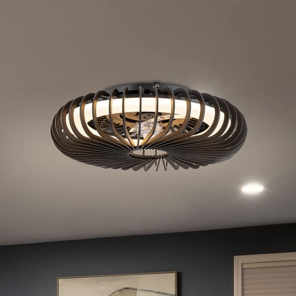 C Cattleya 23" Modern Black Dimmable LED Round Ceiling Fan with Remote ...